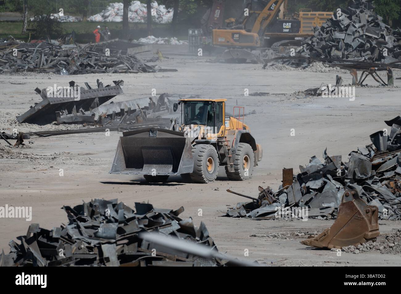 Demolition excavators at work, demolition work on the former continuous ...
