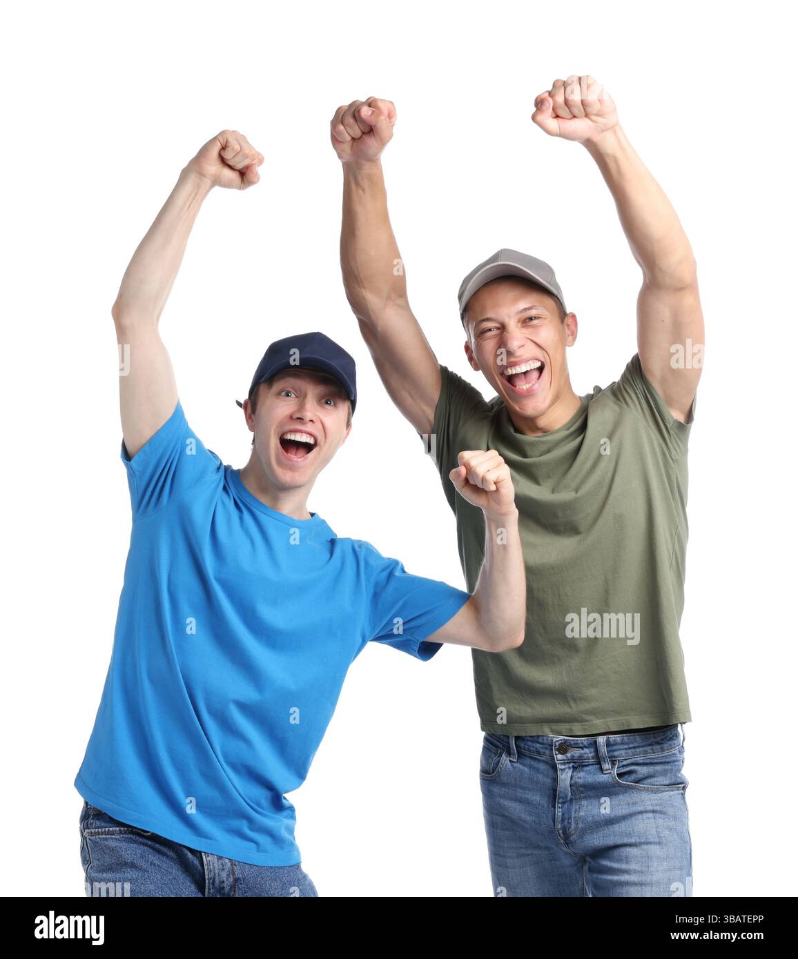Portrait of emotional sports fans on white background Stock Photo - Alamy