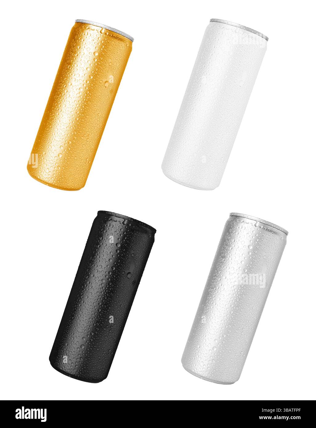 Tin cans with water drops isolated on white, set Stock Photo - Alamy