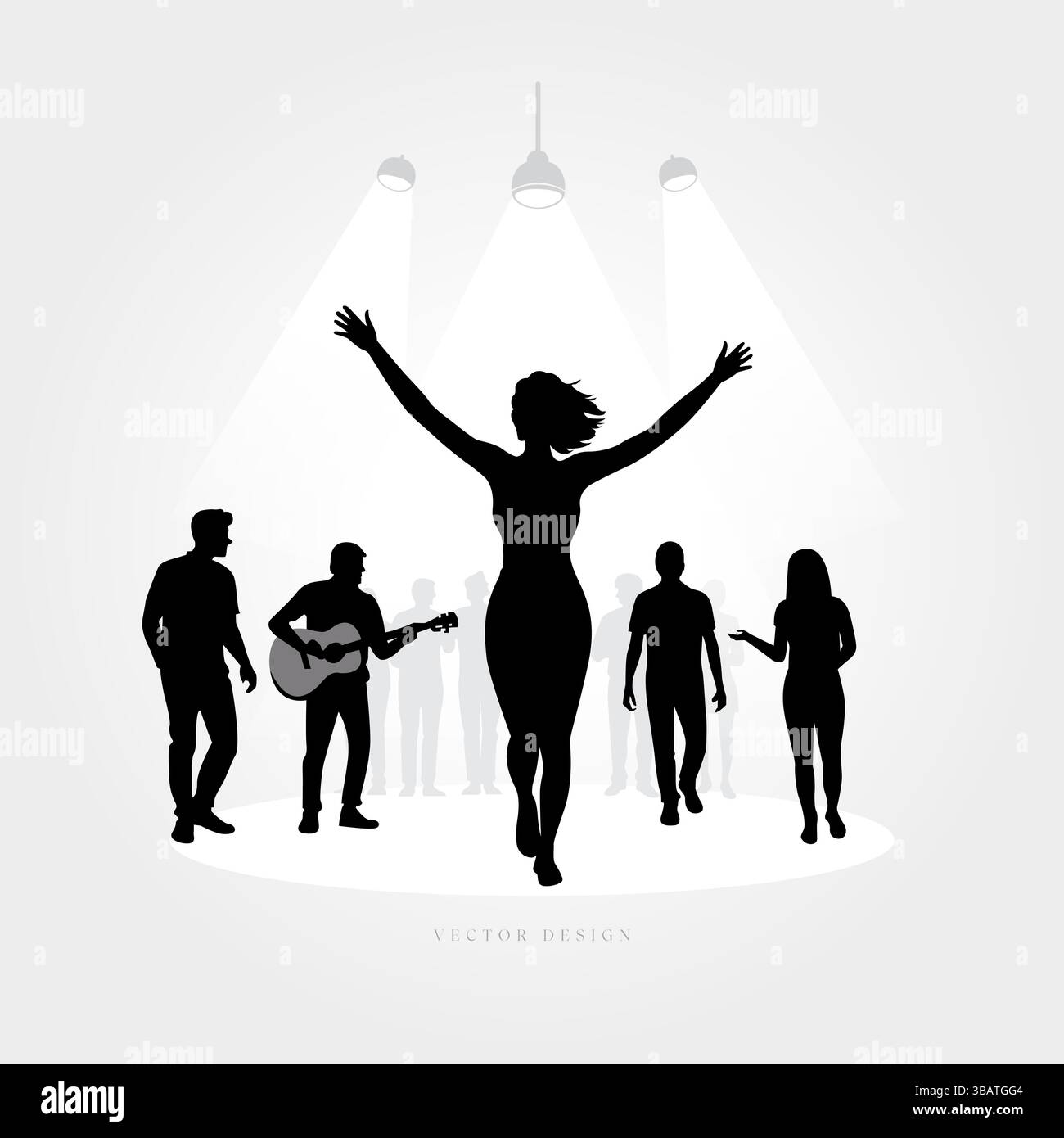 silhouette illustration of various people with women dancer in the ...