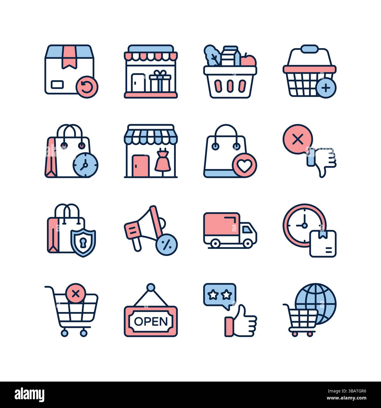 Collection of icons representing various aspects of online shopping ...