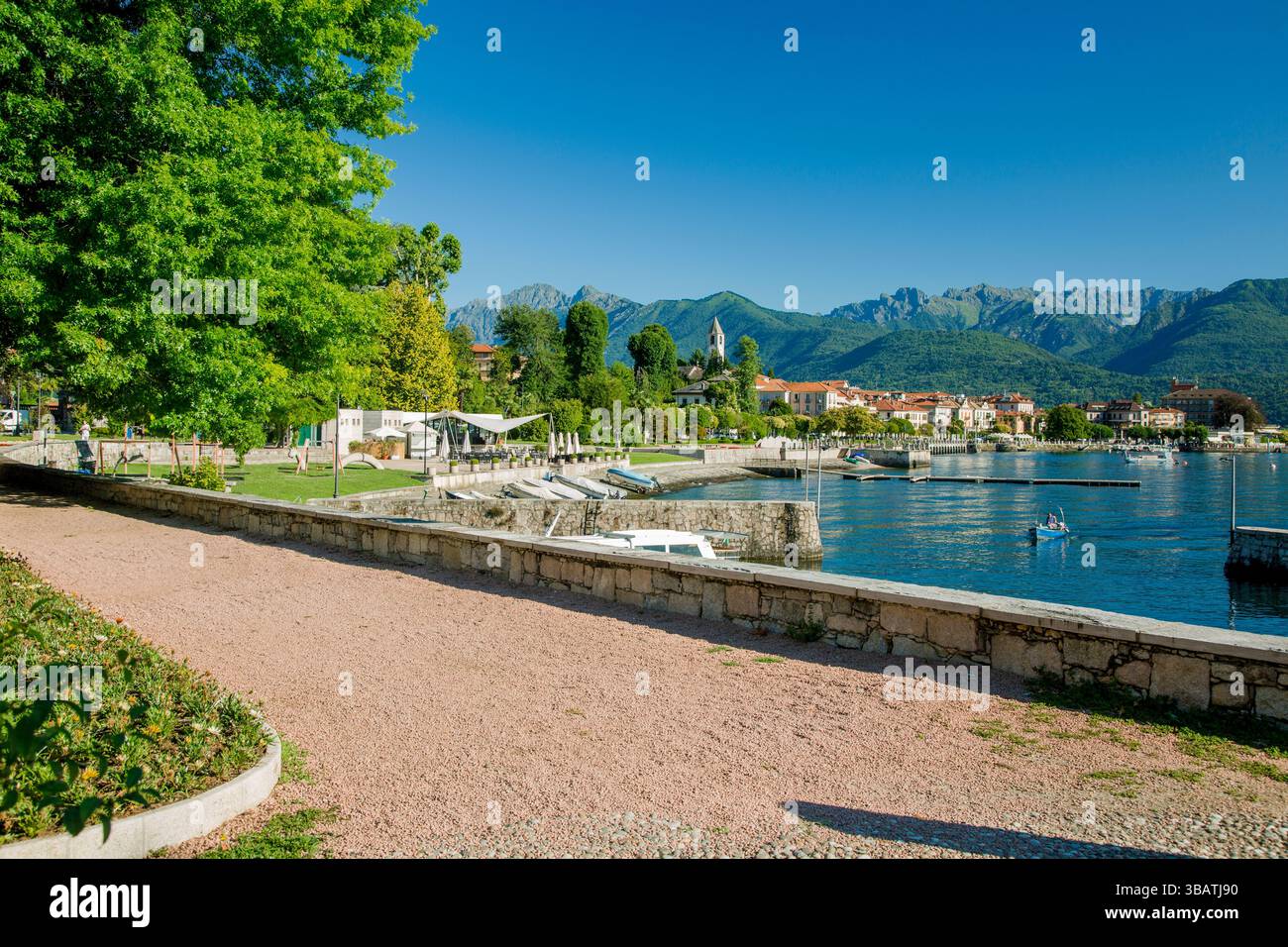 The little port and Baveno village in background, Lake Maggiore, Italy ...
