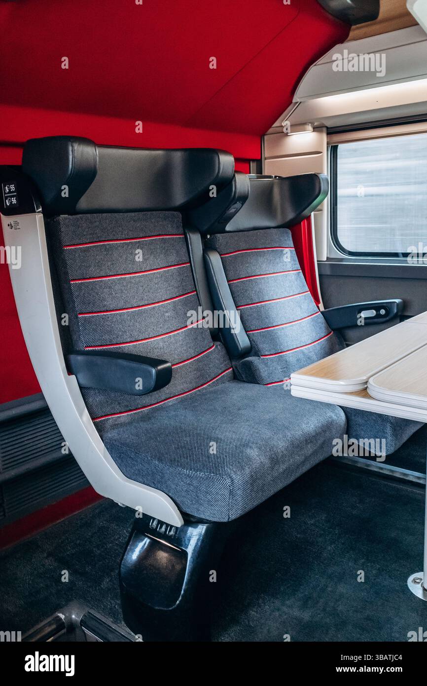 Paris, France - 23 February 2025: First class TGV train seats with ...