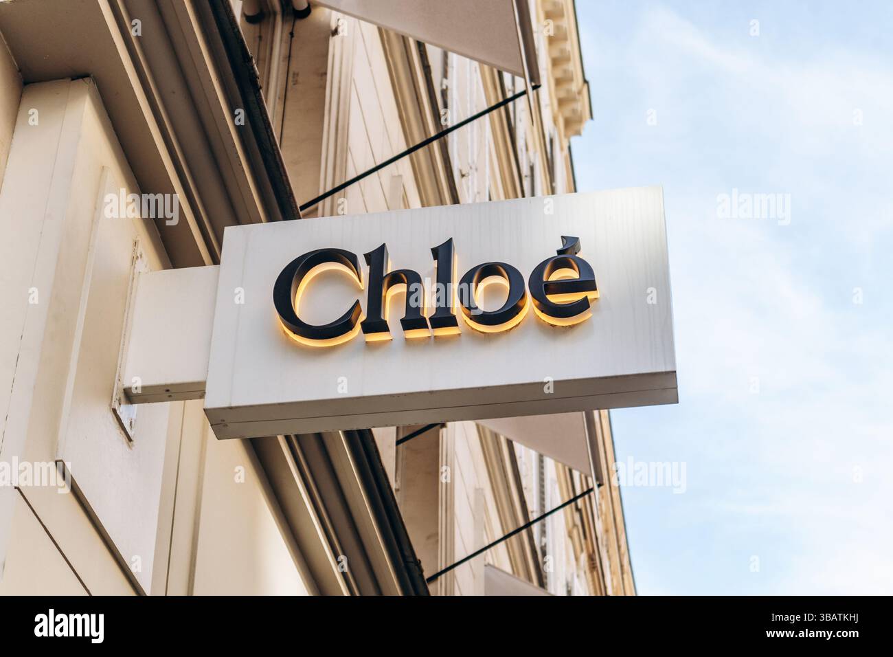 Paris, France - 23 February 2025: Chloé boutique sign with black ...