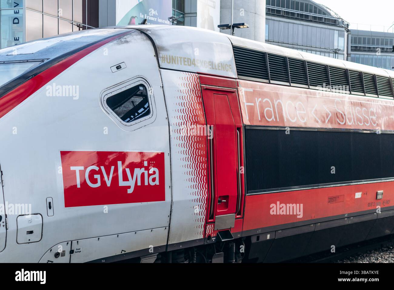 Paris, France - 26 February 2025: Modern high-speed TGV Lyria train at ...