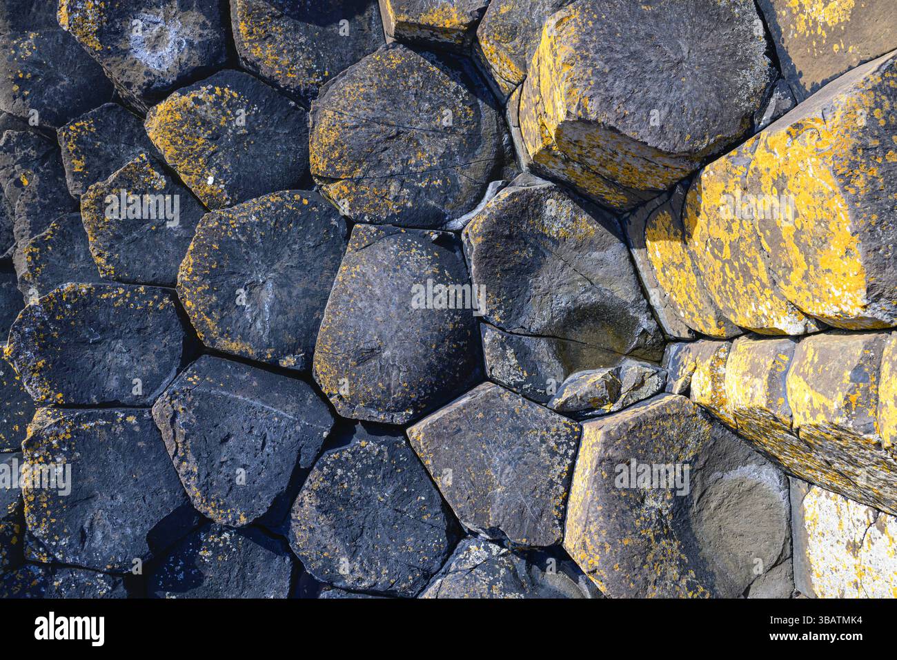 Patterns in nature. Close up of interlocking basalt columns of Middle Causeway, Giant's Causeway ...