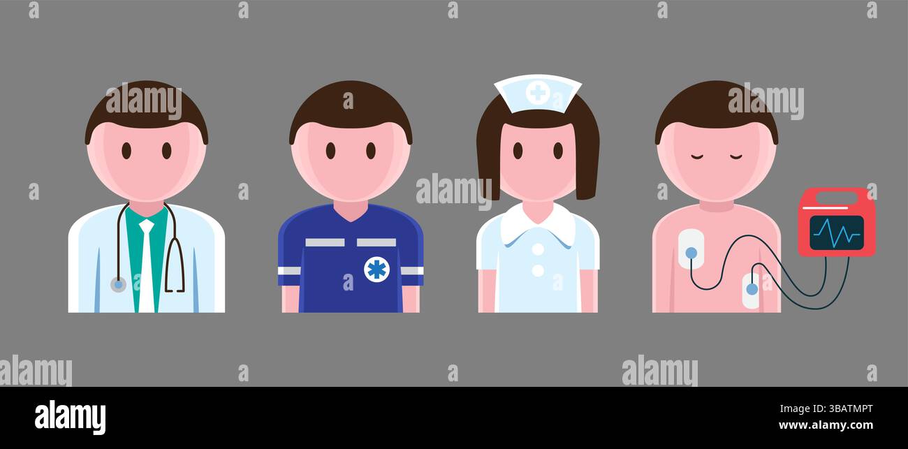 Cartoon illustration of CPR professionals team . There are doctor ...