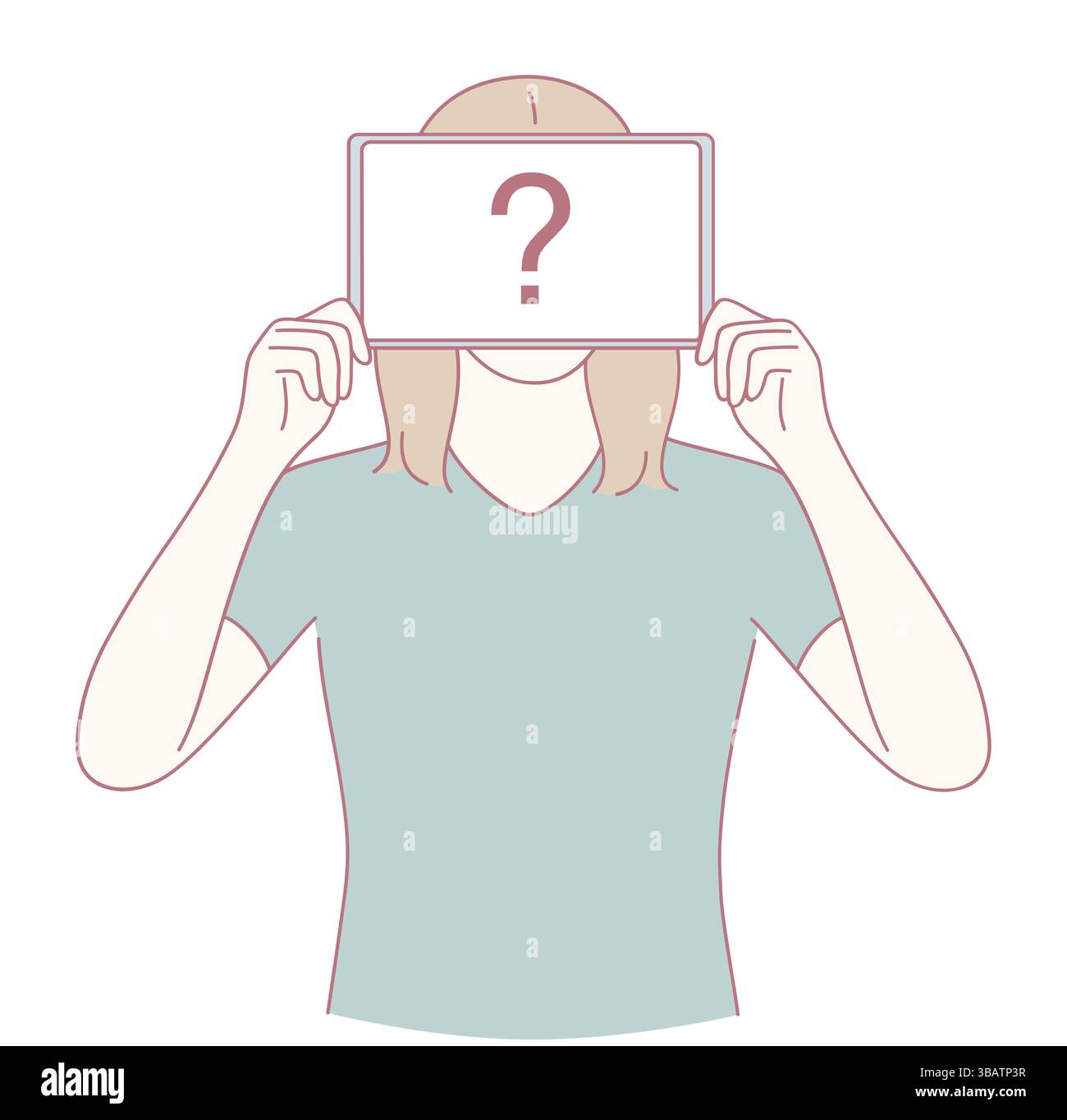 A person is holding up a sign that displays a large question mark ...
