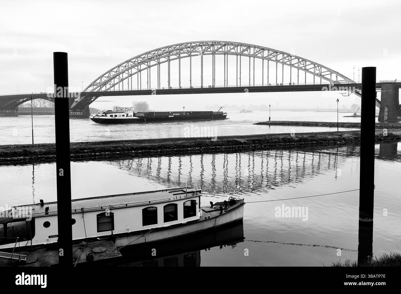 Bridge crossing Waal River Nijmegen, Netherlands. Iconic bridge ...
