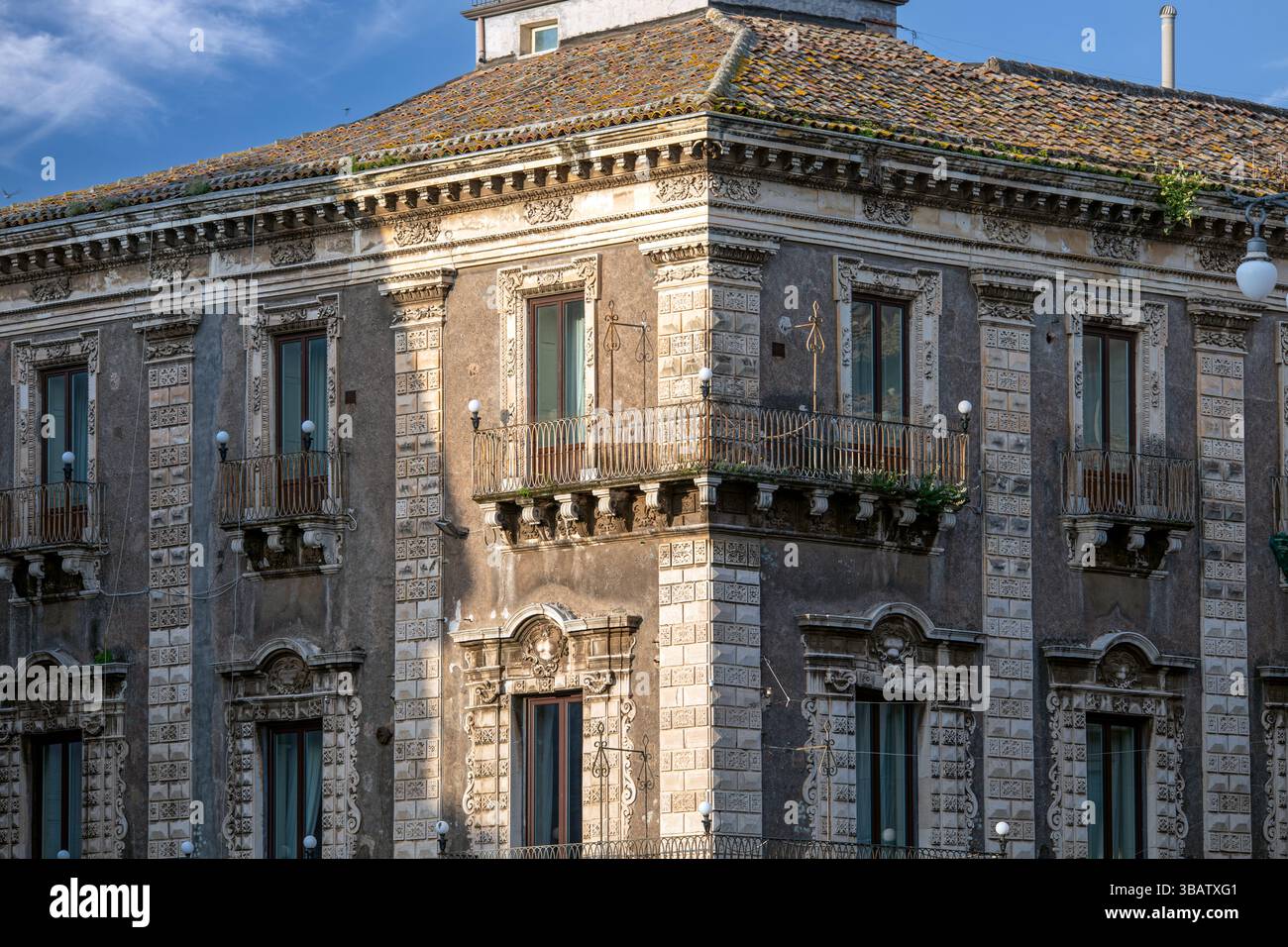 Corner of a historic building in the Cathedral Square of Catania ...
