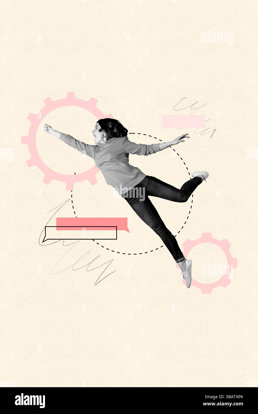 Creative pop collage of person flying on pastel background with image ...