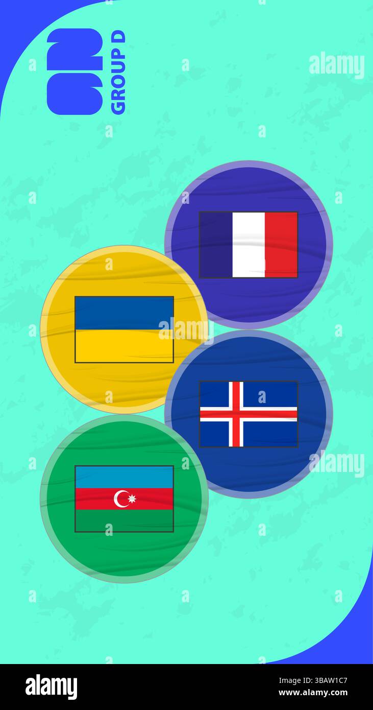 Circular icons of Group D countries in a football tournament: France ...