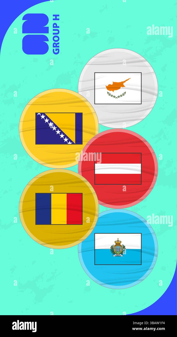 Circular icons of Group H countries in a football tournament: Cyprus ...