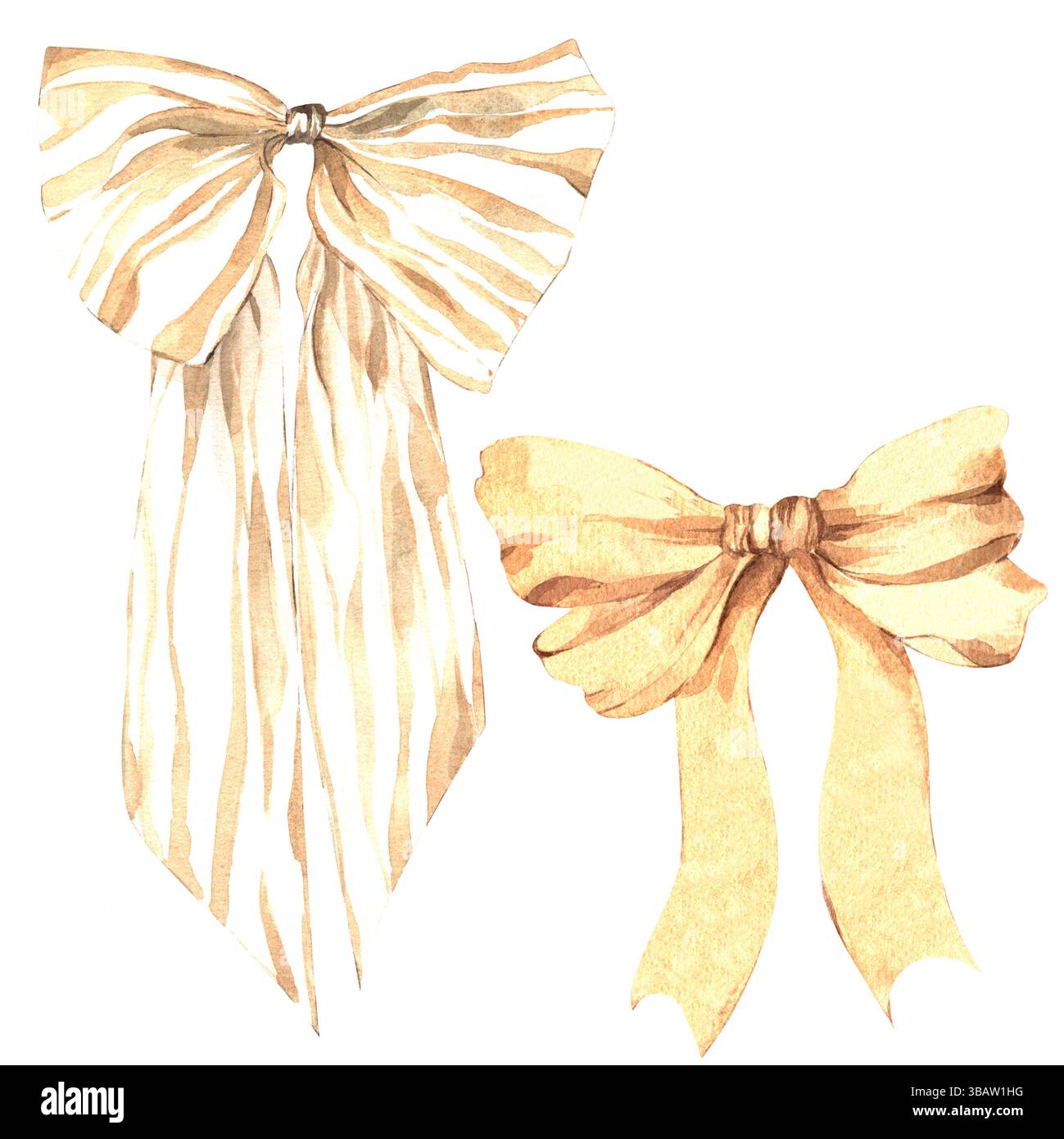 Large beige bow with white stripes and small yellow bow, painted with ...