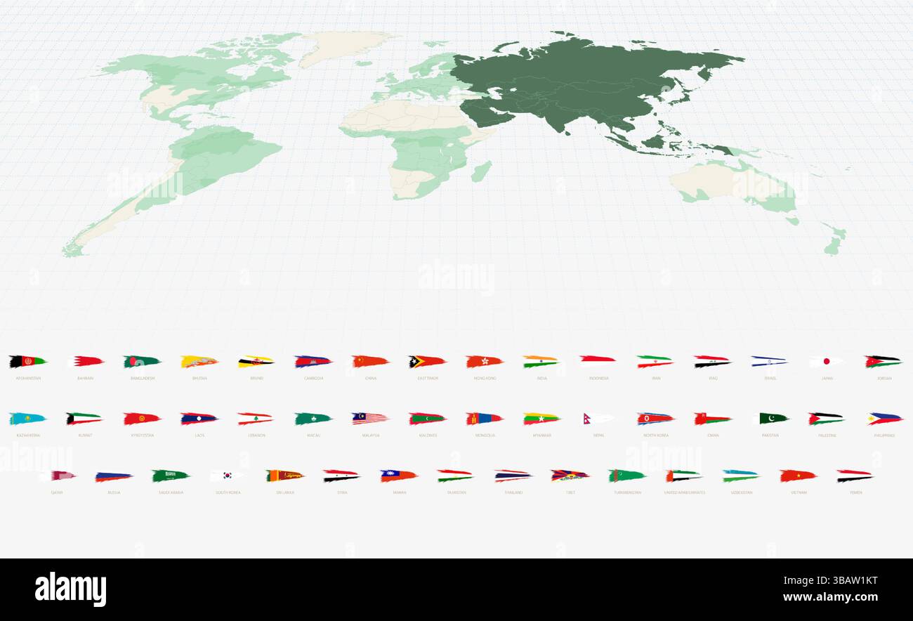 Grunge Brush Stroke Asian Flags Collection. Vector flag set Stock ...