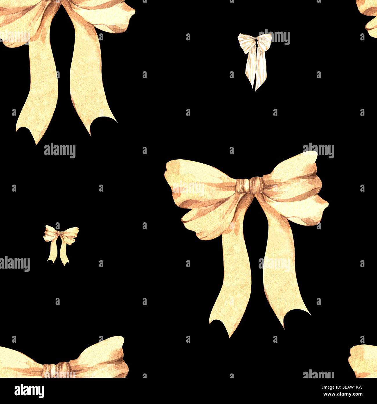 Pattern of yellow bows of different sizes. Hand-drawn with watercolors ...