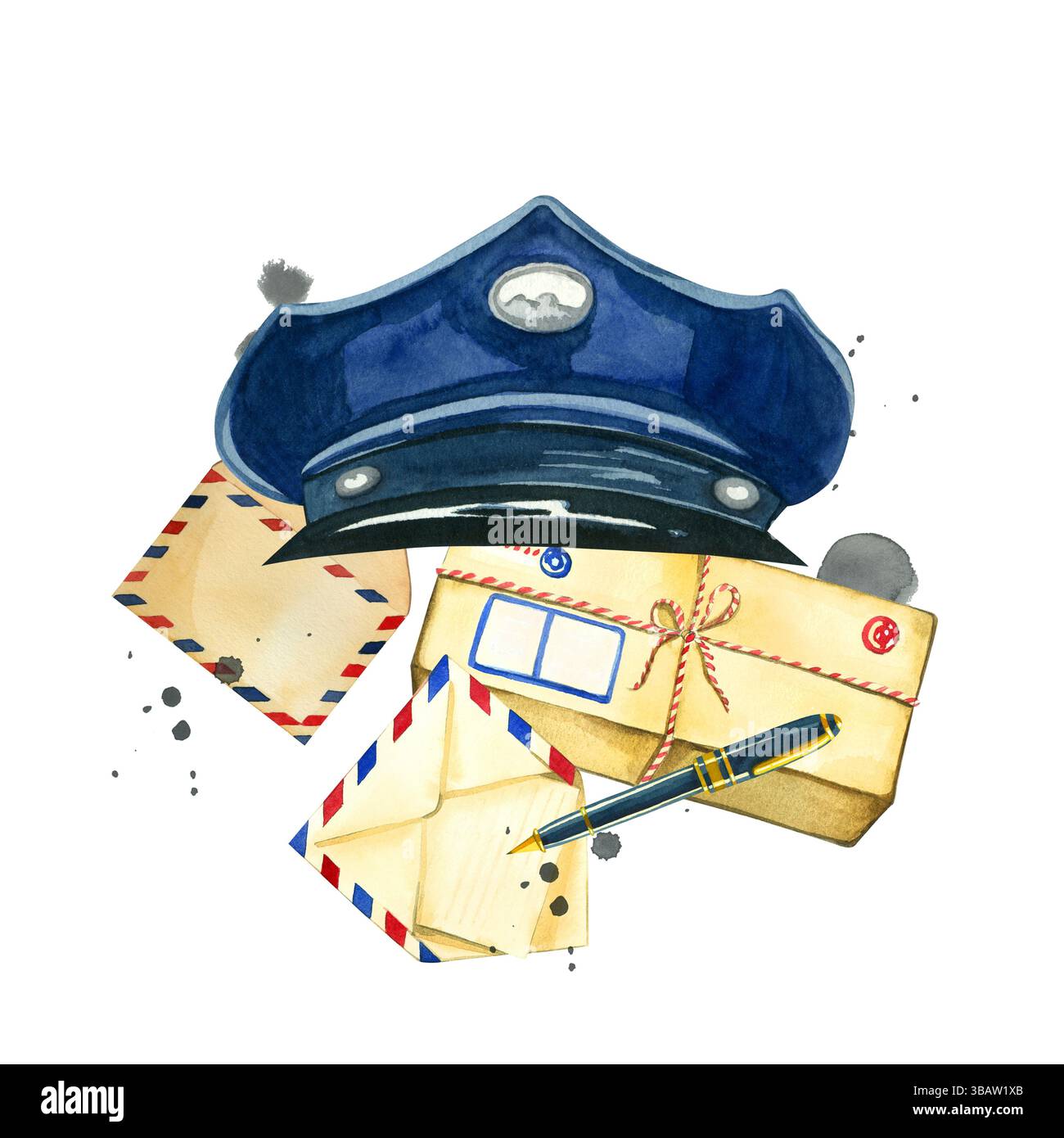 Watercolor composition for the Post Day, a signature postman's cap ...