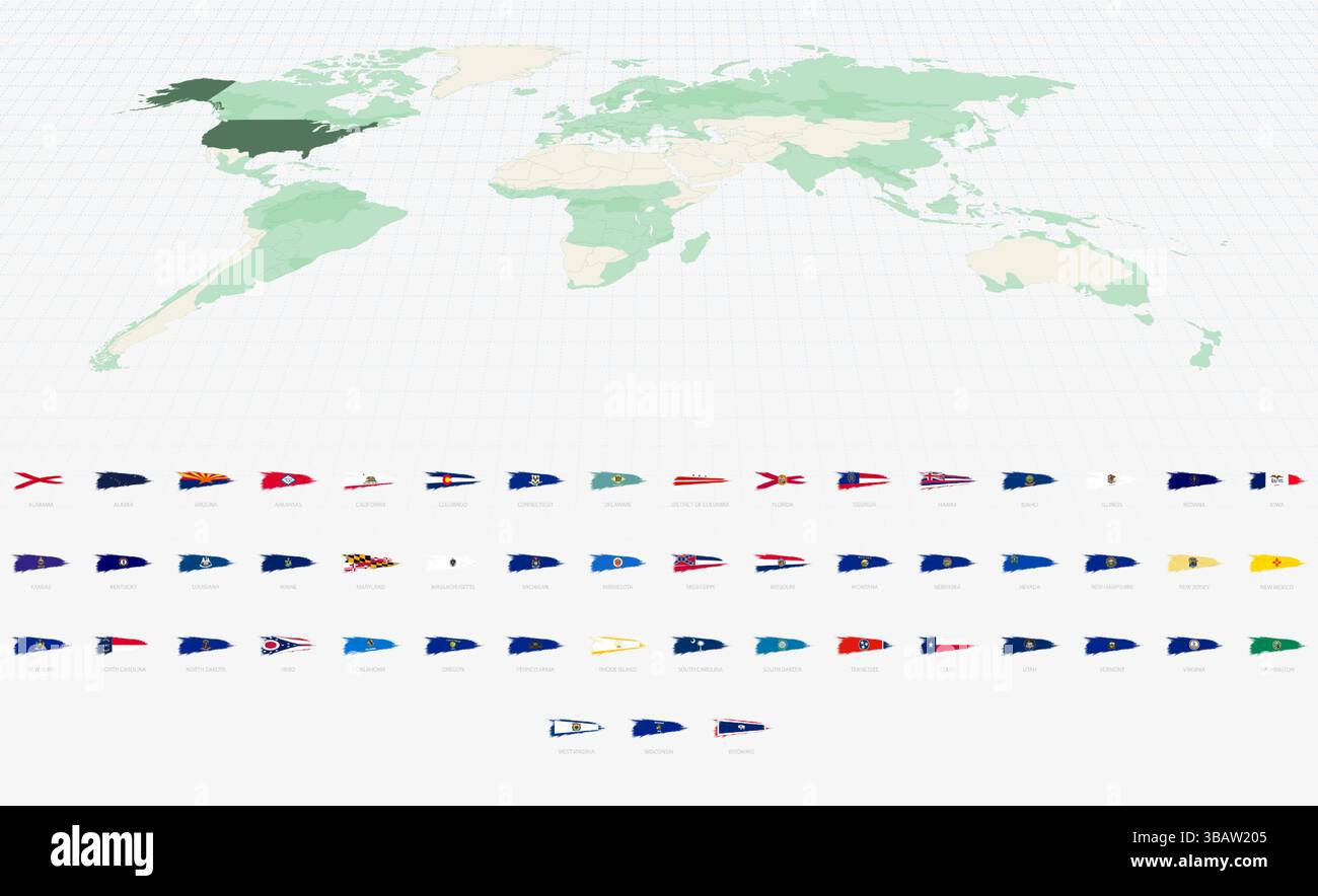 Grunge Brush Stroke US State Flags Collection. Vector flag set Stock ...