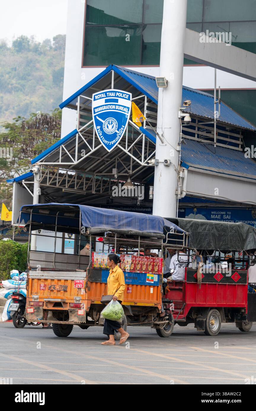 At the entrance of the Royal Thai Police immigration Bureau in Mae Sai, a border town crossing ...