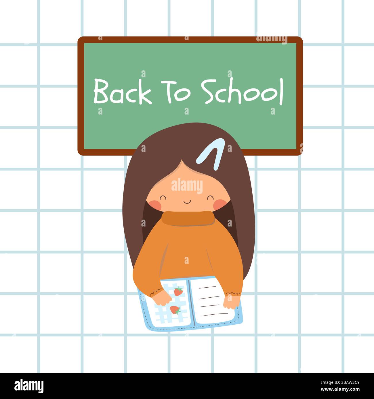Back to school poster with cute girl. Retro style illustration Stock ...