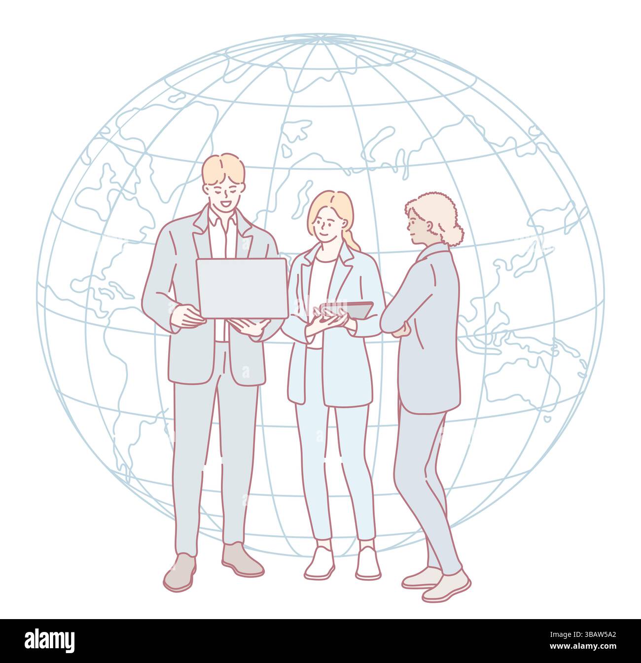 An illustration shows professionals collaborating over a laptop, set ...