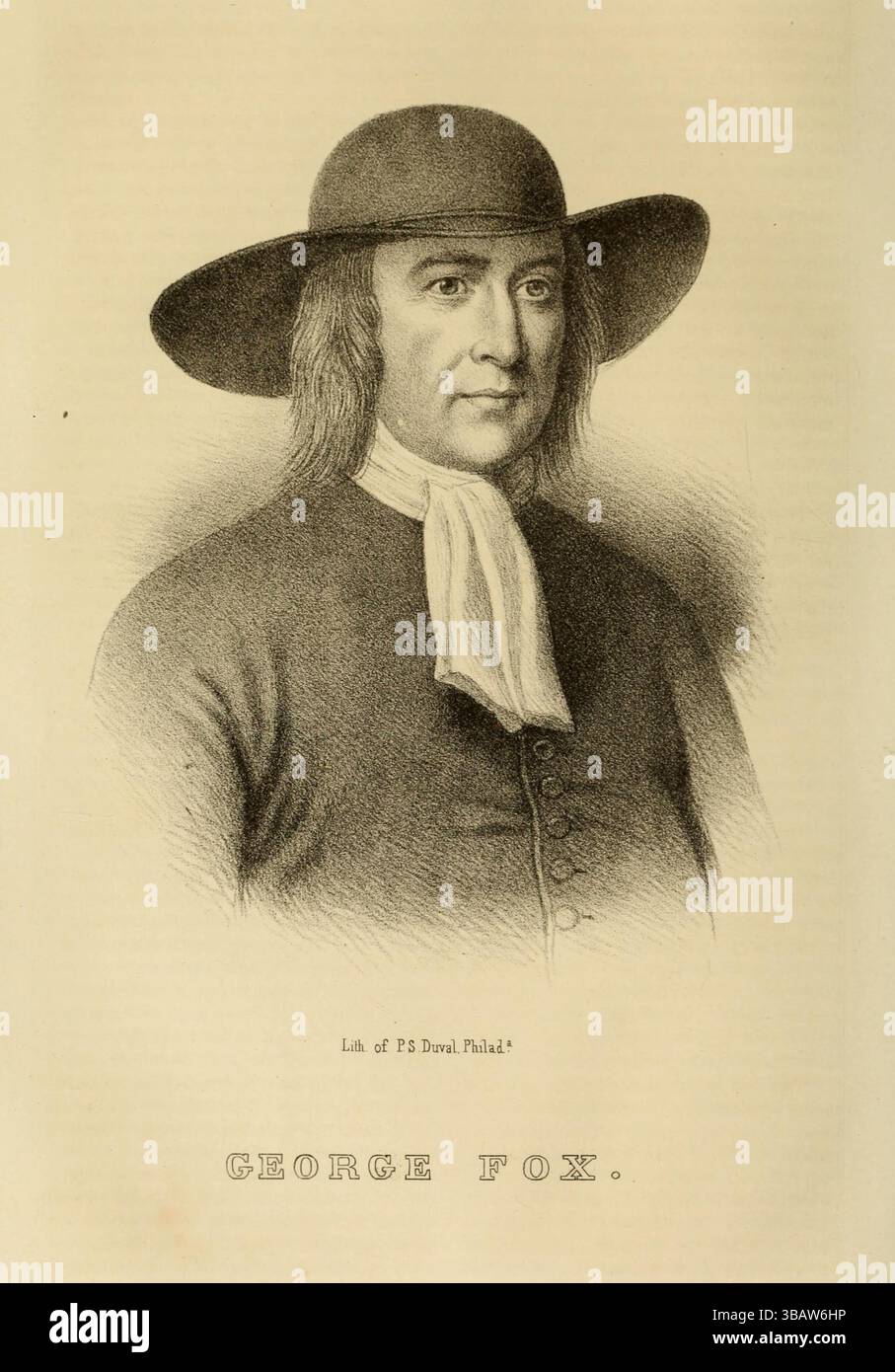 George Fox. Vintage Lithograph Portrait, Religion, 1849, from History ...