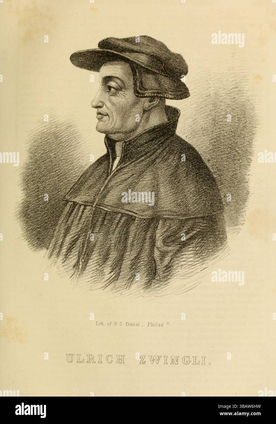 Ulrich Zwingli. Vintage Lithograph Portrait, Religion, 1849, from ...