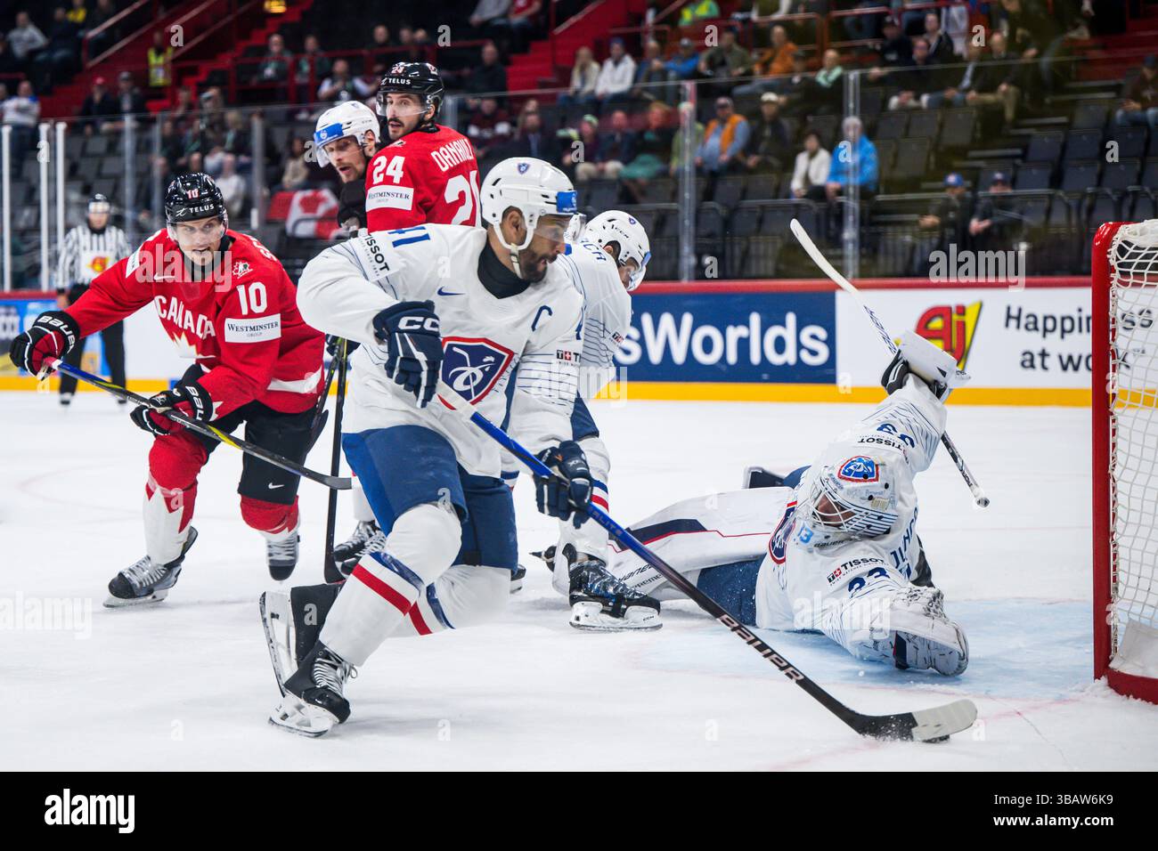 Goaltender Julian Junca of, France. , . during the 2025 IIHF Ice Hockey ...