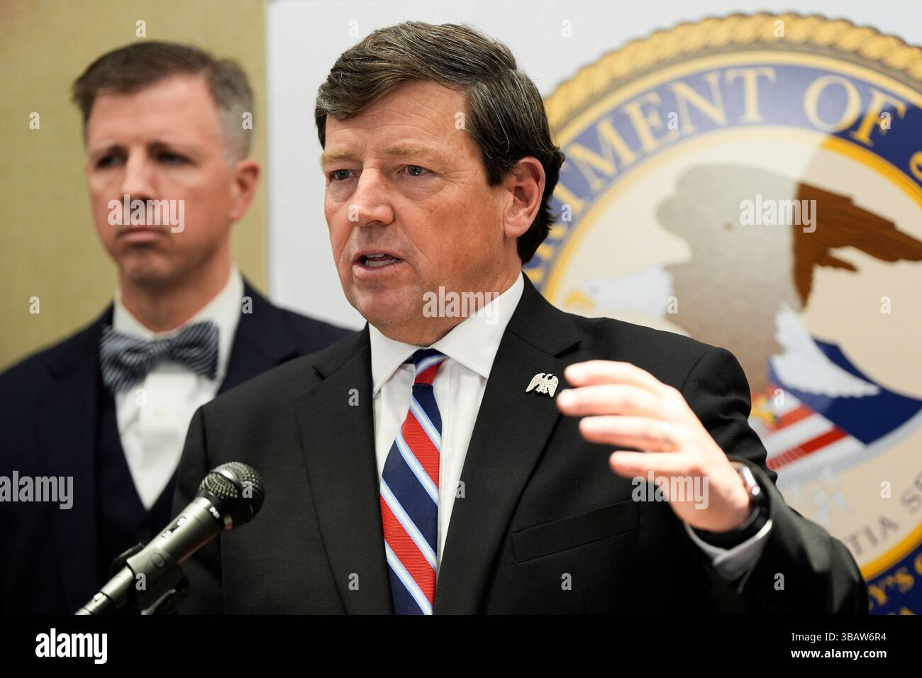 U.S. Attorney Edward R. Martin Jr. speaks at a news conference, Tuesday ...