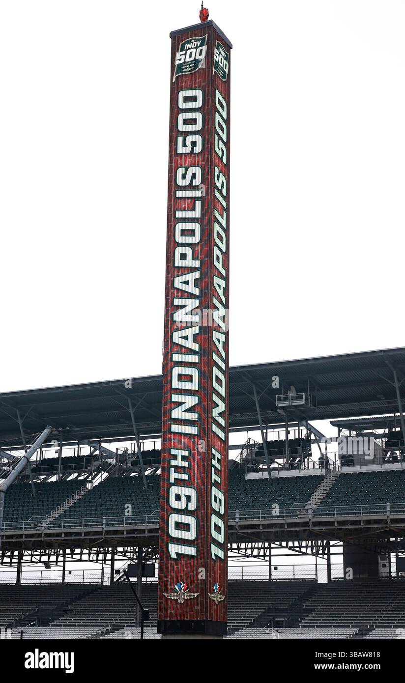 INDIANAPOLIS, IN - MAY 13: Signage displayed on the scoring pylon during practice for the 109th ...
