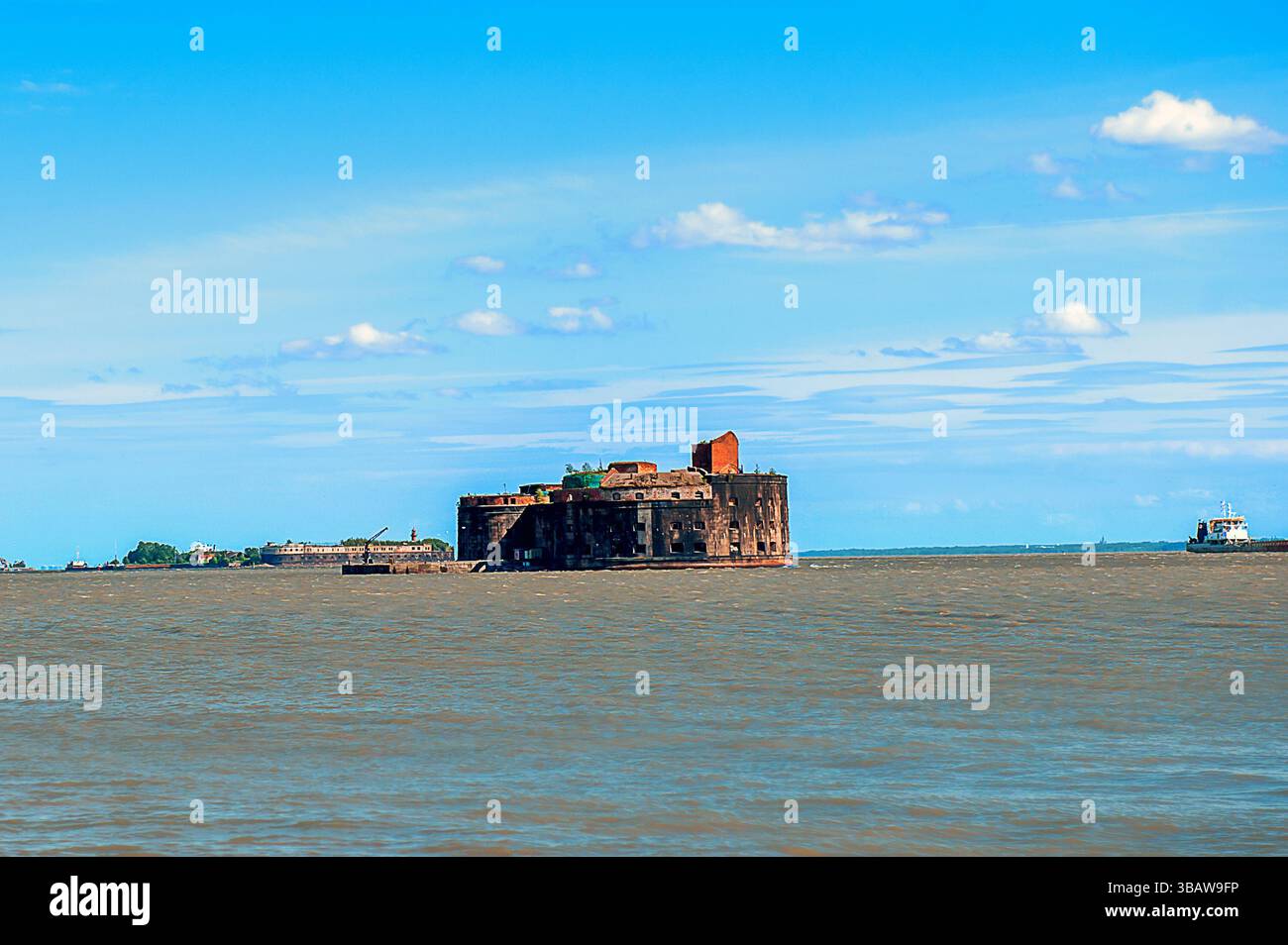 Fort Emperor Alexander the First Kronstadt. View from a boat on Fort ...