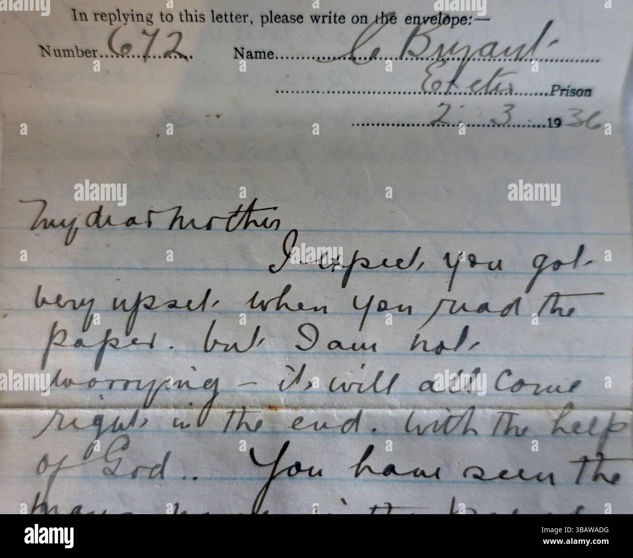 Letter from a Nottingham prison about a death sentence Stock Photo - Alamy