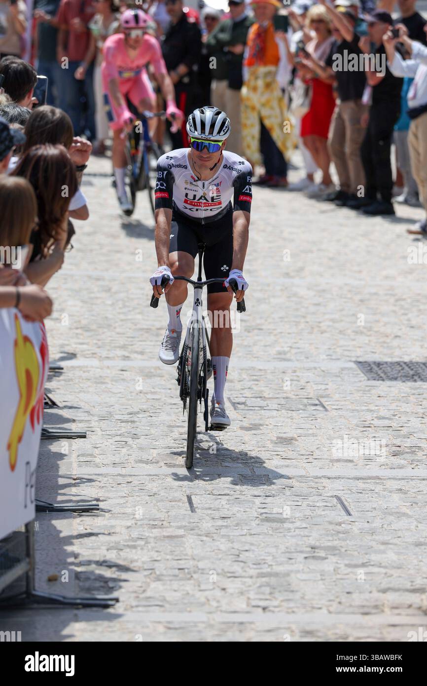 Lecce, Italy. 13th May, 2025. Juan Ayuso (ESP, 201 - UAE Team Emirates ...