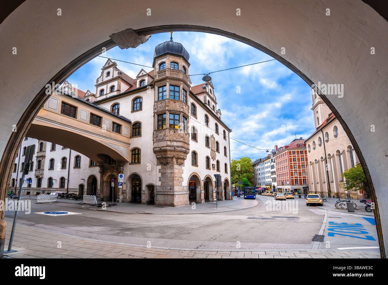 Historic Munich cobbled street and architecture view, capital of ...
