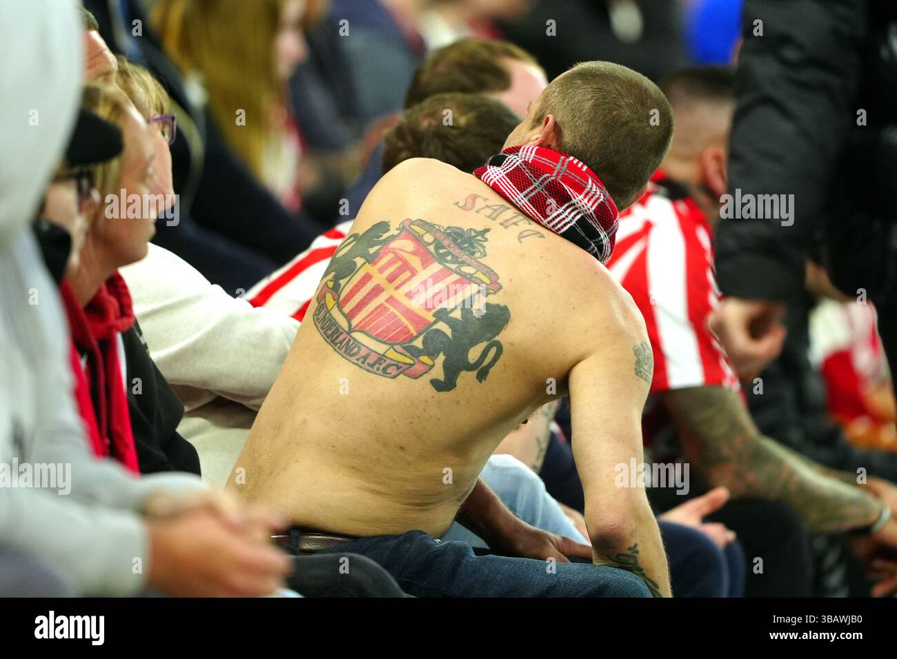 A general view of a Sunderland's tattoo on their back of the club badge ...