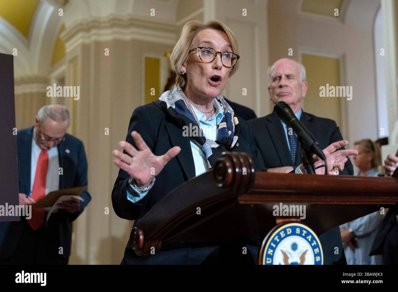 Sen. Maggie Hassan, D-N.H., speaks to reporters following weekly policy ...