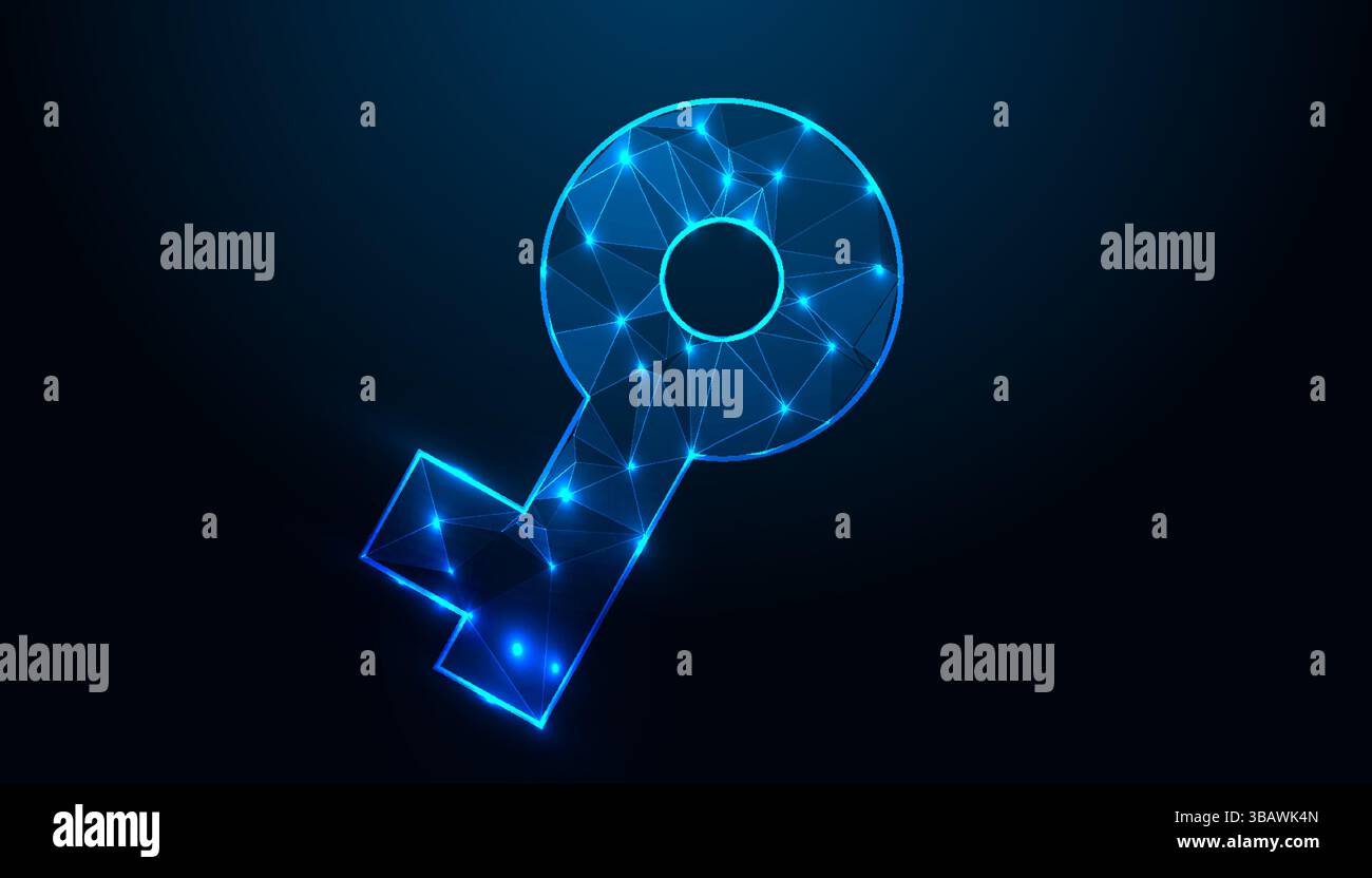 Low Poly Key Design. Security key symbol key design with neon style ...