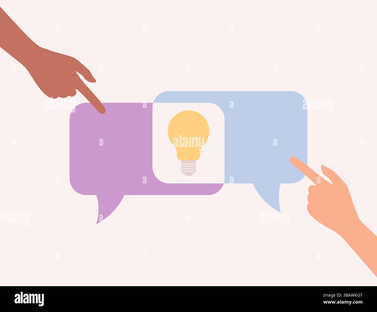 Hands of people of different skin tones pointing at speech bubbles with ...