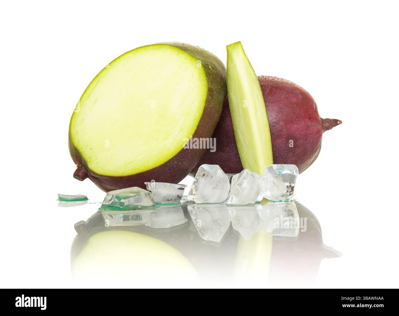 green mangoes with ice on a white background Stock Photo - Alamy