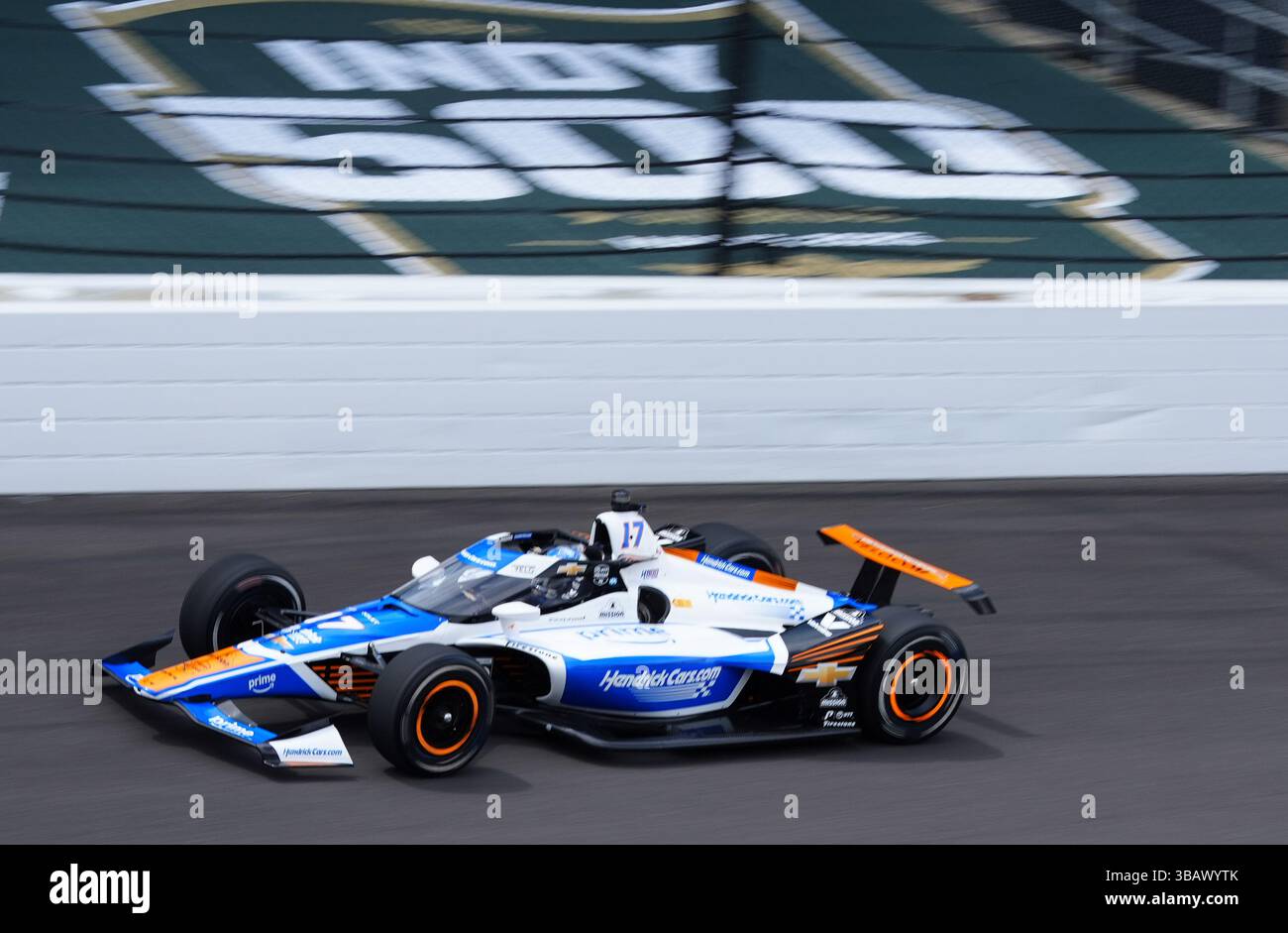 INDIANAPOLIS, IN - MAY 13: IndyCar driver Kyle Larson (17) drives into ...