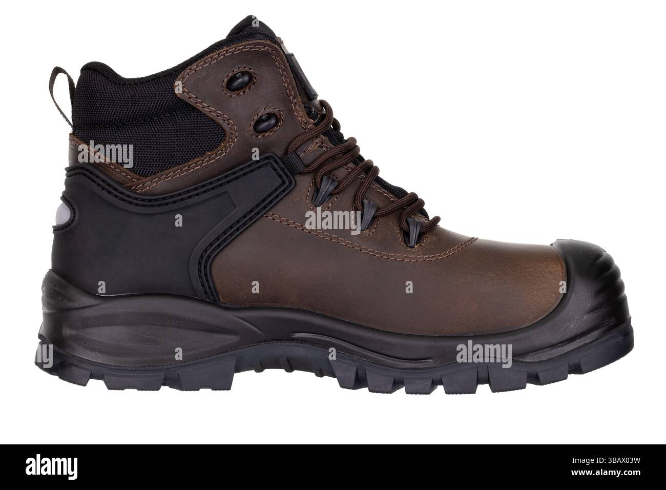 Brown Leather Work Boot with Black Sole Stock Photo - Alamy
