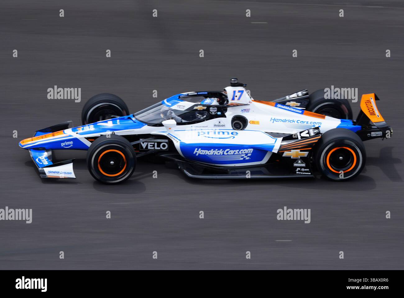 INDIANAPOLIS, IN - MAY 13: IndyCar driver Kyle Larson (17) drives into ...