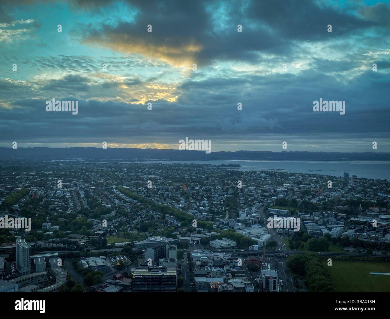 Aerial views over central Auckland and Bay Area, New Zealand Stock ...