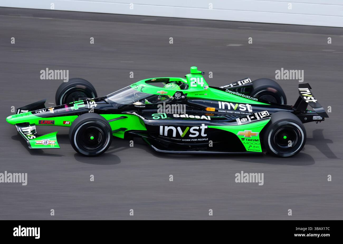 INDIANAPOLIS, IN - MAY 13: IndyCar driver Jack Harvey (24) drives into ...