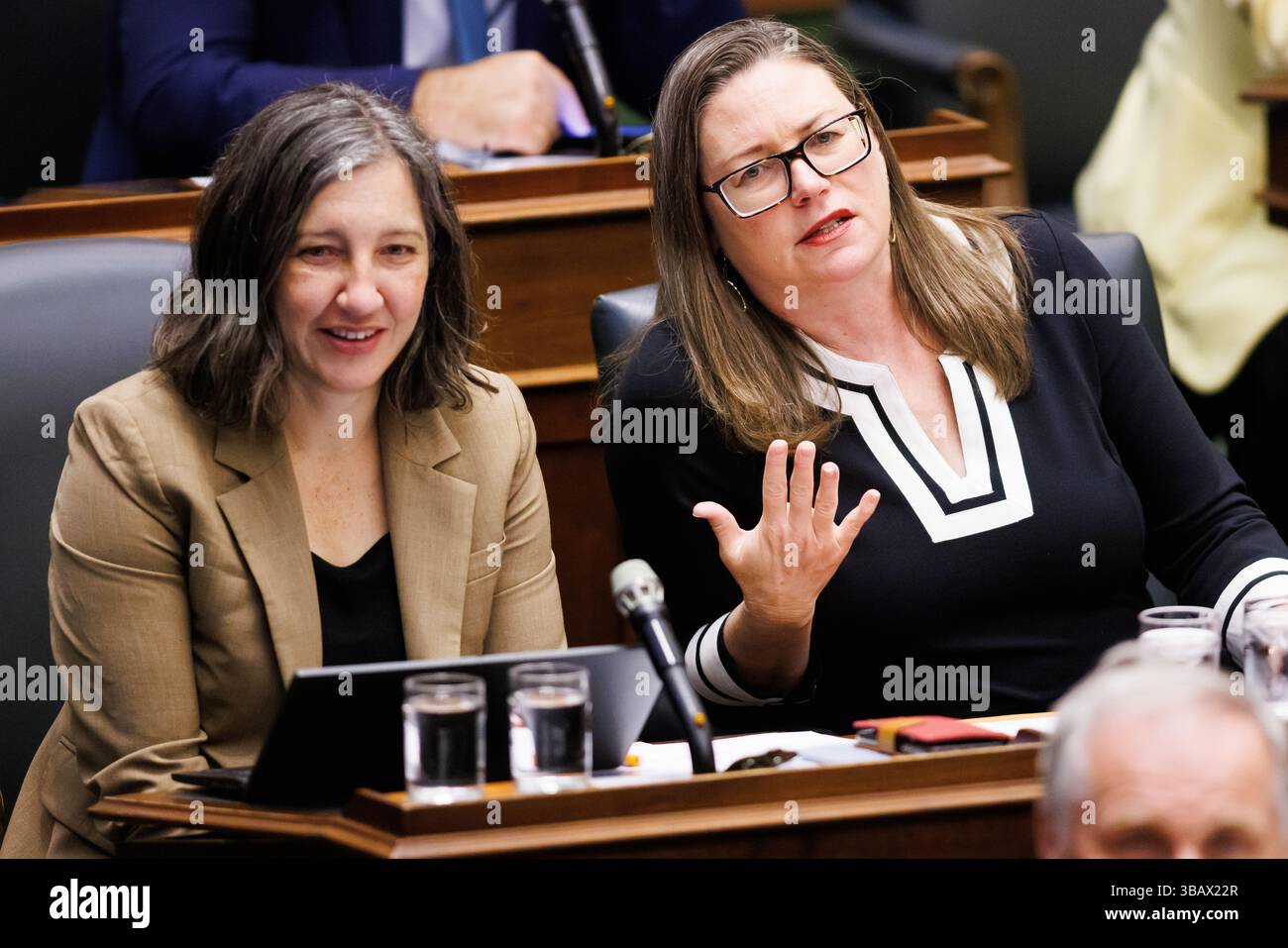 Toronto, Canada. 13th May, 2025. NDP MPP's Jessica Bell and Catherine ...