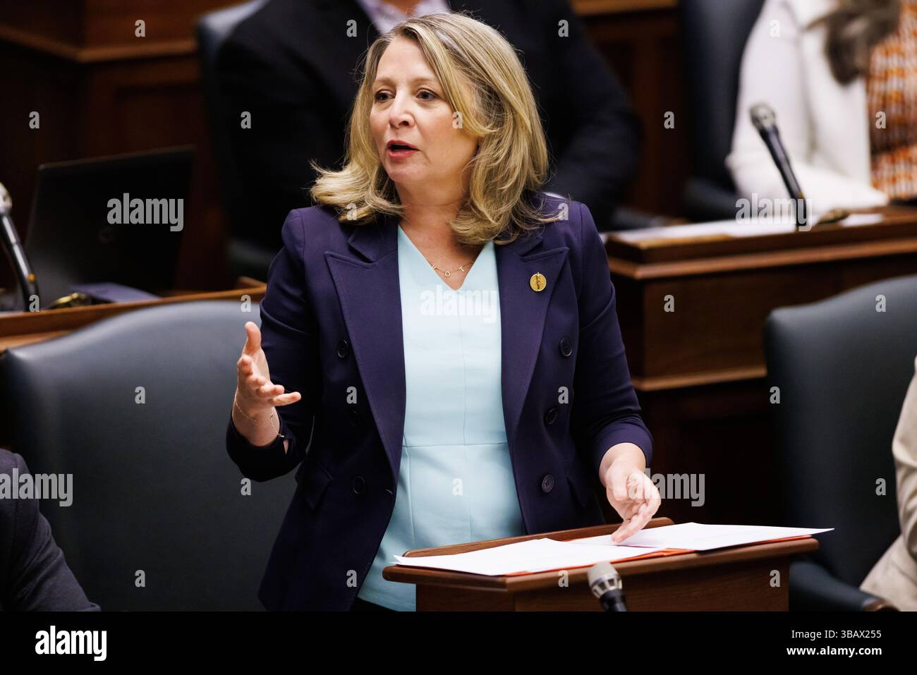 Toronto, Canada. 13th May, 2025. NDP Leader and MPP Marit Stiles speaks ...