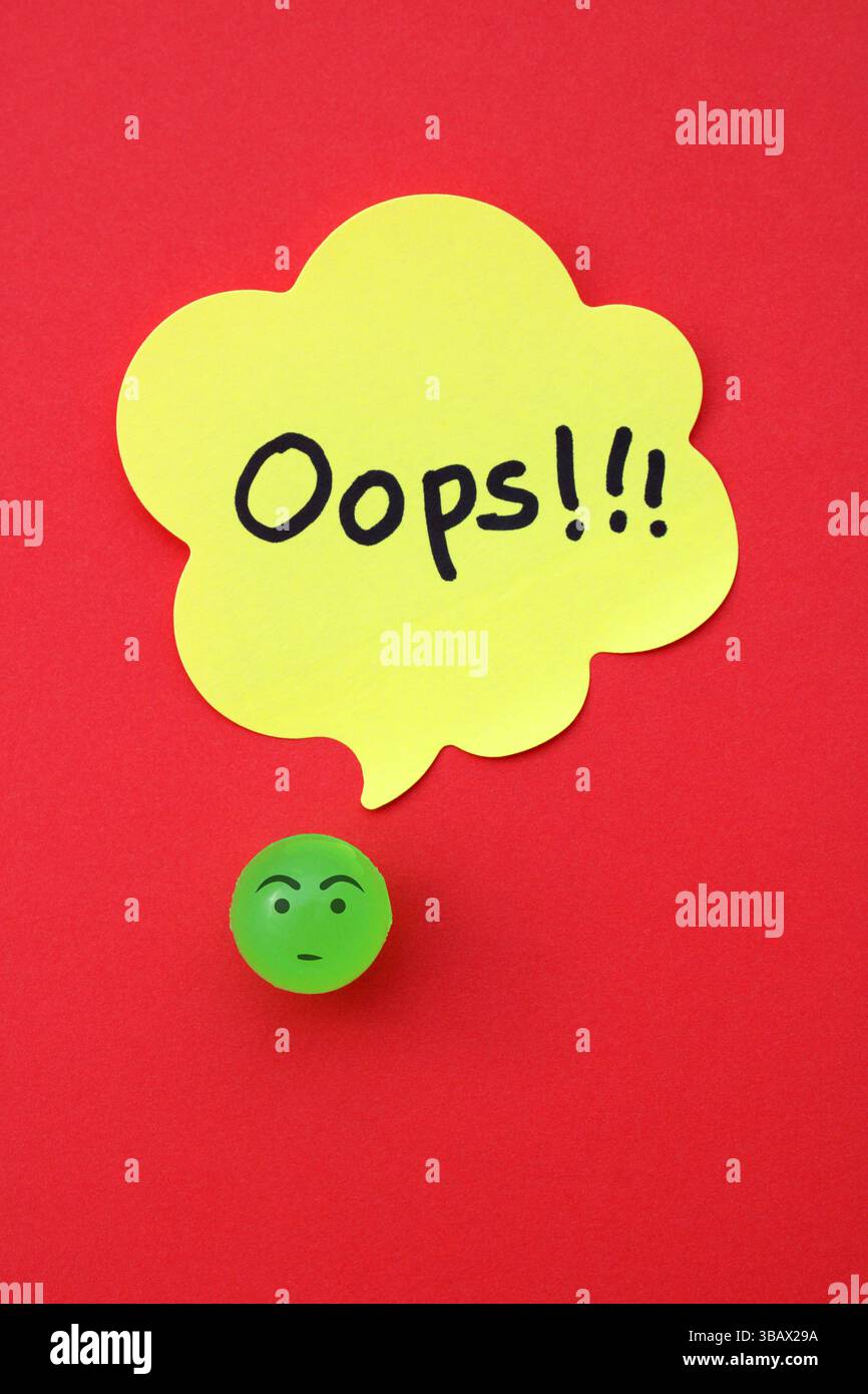 Oops!!! Sphere next to speech bubble with error expression Stock Photo ...