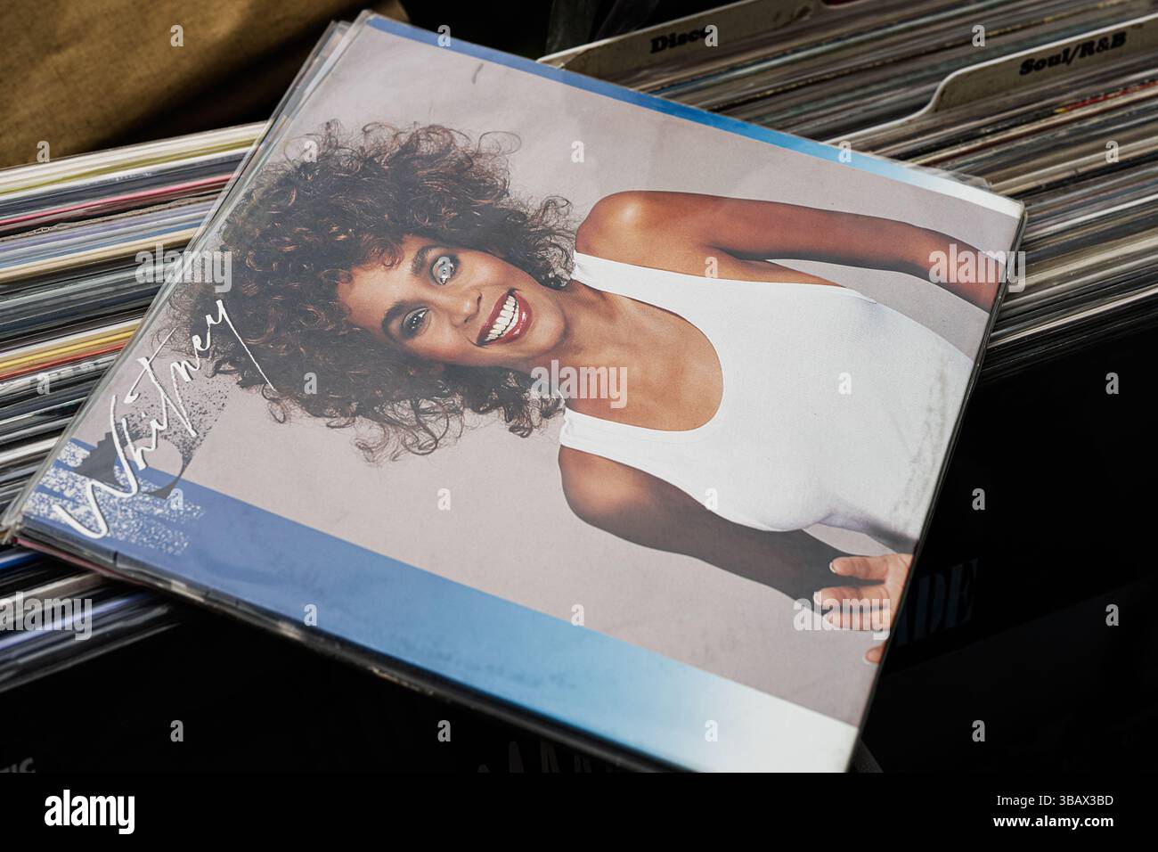 Lviv, Ukraine - May 13, 2025: Album cover of Whitney Houston Whitney 1987 vinyl record in a ...