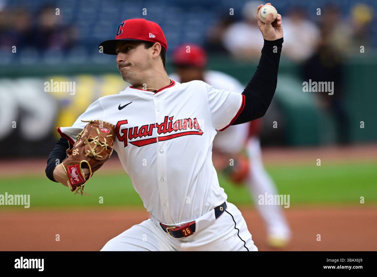 Cleveland Guardians pitcher Logan Allen delivers during the first ...