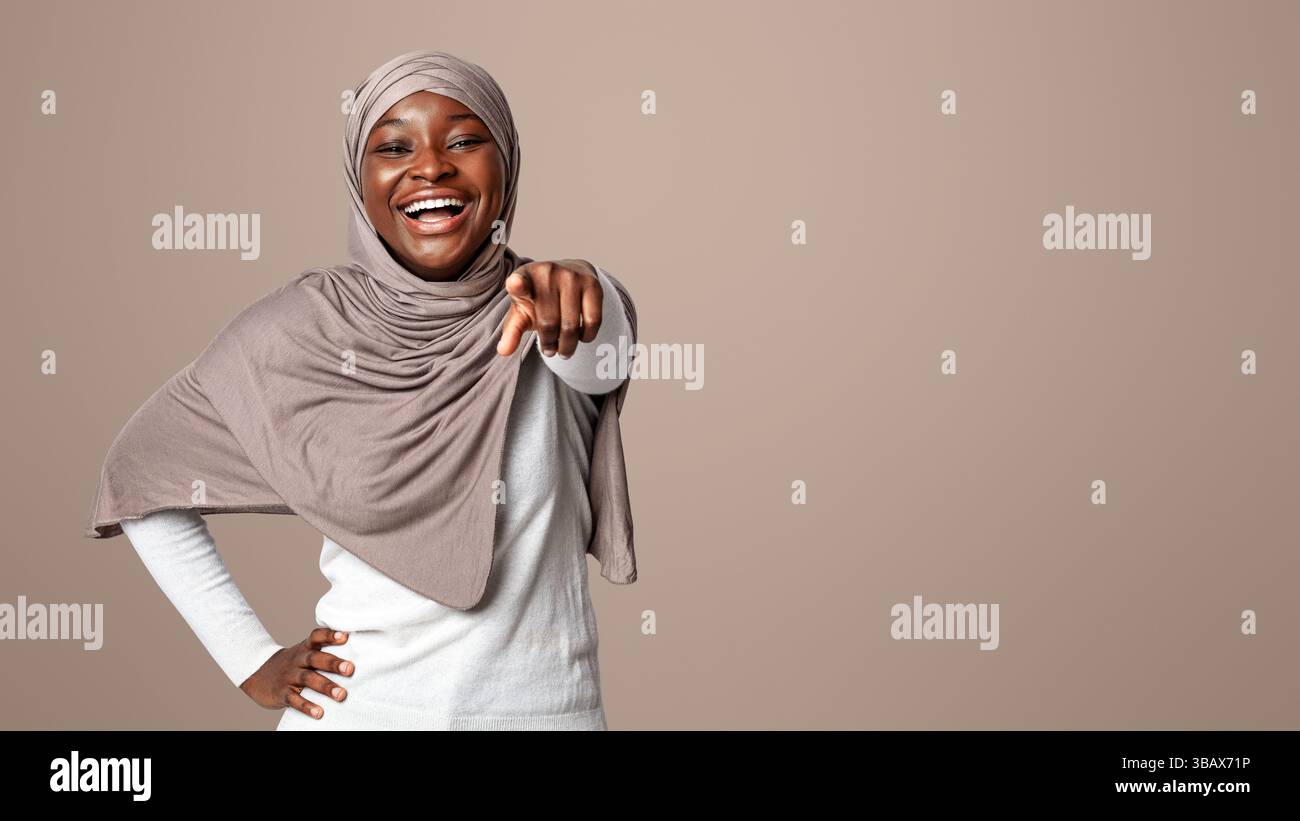 Gotcha. Black Muslim Woman In Hijab Pointing Finger At Camera And ...
